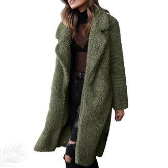 Generic Vestes longues en polaire Sherpa ouvert sur le devant pour femme Veste chaude à revers en fausse fourrure Manteau long Vestes dextérieur, Vert, XXL