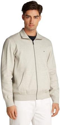 Tommy Hilfiger Sweat avec Fermeture Éclair Homme Essential Fleece Col Montant, Beige (Heathered Oatmilk), XL
