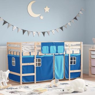 vidaXL Vidaxl - Lit mezzanine enfants et rideaux bleu 90x190cm bois pin massif