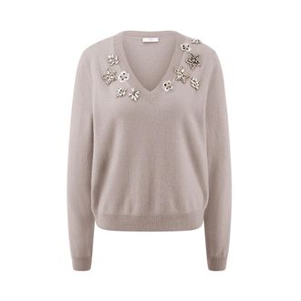 Riani Woll- und Kaschmir-V-Ausschnittpullover mit Schmuckelementen - - Knitwear - Damen - Braun - M