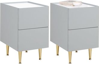 Woltu 1x Nachttisch Beistelltisch mit 2 Schubladen Nachtschrank Hochglanz Telefontisch Nachtschrank Nachtkommode für Schlafzimmer, Holz PVC+Metall