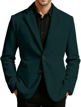 Generic Veste d&eacute;contract&eacute;e 2026 en velours c&ocirc;tel&eacute; de couleur unie pour affaires, vacances et &eacute;v&eacute;nements formels avec revers crant&eacute; classique, vert fonc&eacute;, 3XL