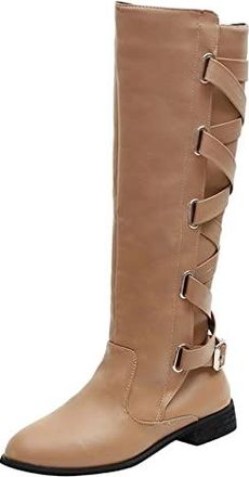 Generic Bottes dhiver pour femme - Imperm&eacute;ables et plates - Tige longue - Confortables - Pour lext&eacute;rieur - Bottes dhiver chaudes en cuir avec semelle antid&eacute;ra