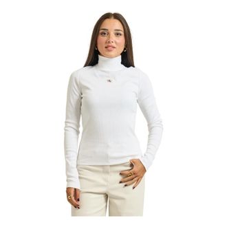 Calvin Klein Femme, Pulls, Blanc, Taille: 42 FR Haut col roul&eacute; c&ocirc;tel&eacute; en coton