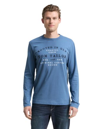 Tom Tailor Herren 1048629 Langarmshirt mit Logo-Print, 10980-Faded Uniform Blue, XXL