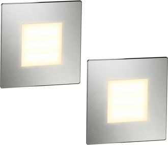 LEDs Com 2 Stück LED Treppenlicht/Wandeinbauleuchte FEX für innen und außen, eckig, edelstahl, 85 x 85mm, warmweiß