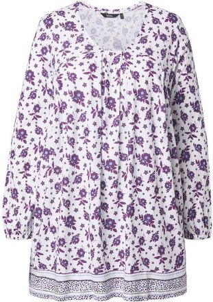 Ulla Popken T-Shirt Shirt Bl&uuml;ten A-Linie Carr&eacute;-Ausschnitt Langarm