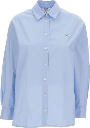 Maison Kitsun&eacute; Femme, Blouses et Chemises, Bleu, Taille: 36 FR Baby Fox Patch Shirt