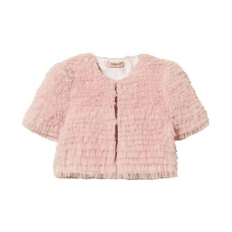 Twinset Femme, Vestes, Rose, Taille: 38 FR Pull &agrave; Manches Courtes avec Volant en Tulle