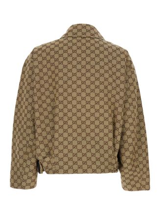 Gucci Womens Jacket With Gg Motif, Brown Cotton Coat