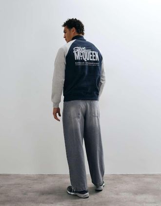 Barbour x Steve McQueen Kenny Sweatshirt mit halbem Rei&szlig;verschluss und Raglan&auml;rmeln in Marineblau/Grau-Multi