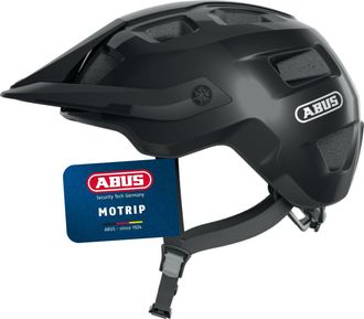 ABUS MTB-Helm MoTrip - robuster Fahrradhelm mit h&ouml;henverstellbarem Schirm f&uuml;r Mountainbiker - individuelle Passform - Unisex - Schwarz Gl&auml;nzend, L, L (57-6