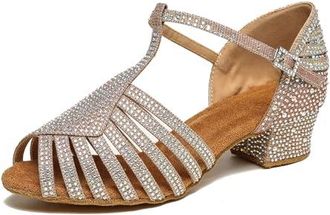 Minitoo Chaussures de danse latine pour femme avec strass Sandales de mariage, L558 doré Talon de 4 cm, 43 EU