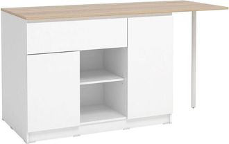 Vente-Unique Vente-unique - Ilot central de cuisine avec 2 portes, 1 tiroir et 2 niches - Blanc et naturel - tunori