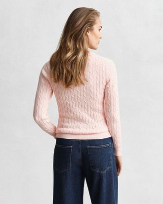 GANT Strickpullover STRETCH COTTON CABLE C-NECK mit Logostickerei auf der Brust