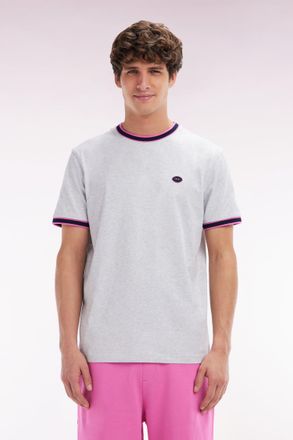 Eden Park T-shirt En Coton Gris &Agrave; Bords-c&ocirc;tes Roses Coupe D&eacute;contract&eacute;e