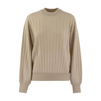 Brunello Cucinelli Gerippter Pullover mit Stehkragen - - Knitwear - Damen - Beige - M