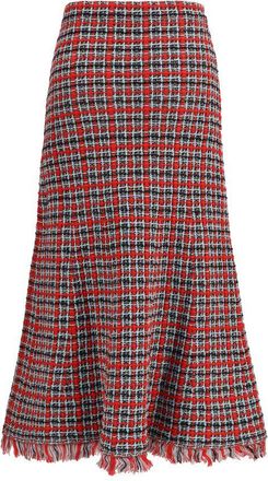 Self Portrait Check Knit Midi Skirt - Red