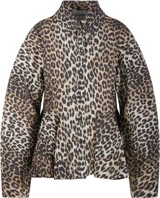 Ganni Femme, Blouses et Chemises, Brun, Taille: 36 FR Chemisier P&eacute;plum L&eacute;opard