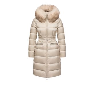 Moncler Moncler Boedic Hooded Shearling-trimmed Long Down Jacket, Women, Beige, Size: 00