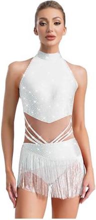 TiaoBug Robe de Danse Latine Comp&eacute;tition Femme Justaucorps Gymnastique Patinage Artistique L&eacute;otard Danse Latine Jazz Rumba Salsa Valse Tango Performance Dance