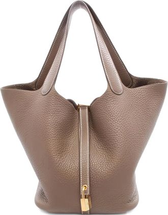 Hermès sac cabas Picotin Lock 22 en cuir (2018) - Marron