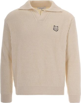 Maison Kitsun&eacute; Homme, Pulls, Beige, Taille: L Pull Polo en Coton C&ocirc;tel&eacute;