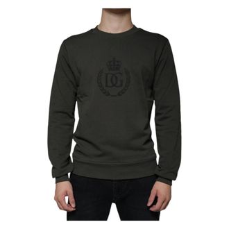Dolce & Gabbana Homme, Pulls, Vert, Taille: XS Pull à imprimé couronne vert armée