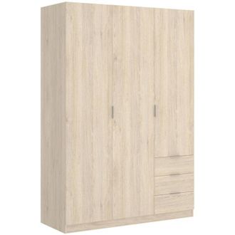 Dmora Kleiderschrank Dbarro, Garderobe für Schlafzimmer, Kleiderschrank mit 3 Flügeltüren und 3 Schubladen, 121x52h184 cm, Eiche - Dmora
