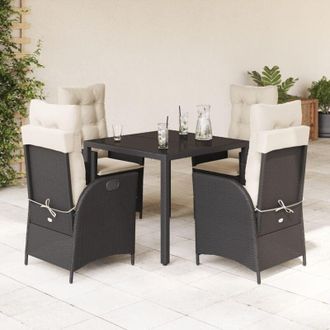 vidaXL 5-tlg. Garten-Essgruppe mit Kissen Schwarz Poly Rattan vidaXL