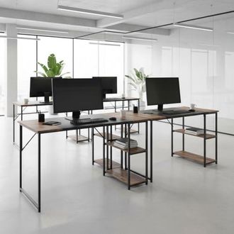 Furniture R Poste de Travail Informatique, 120 x 60cm, Bois & M&eacute;tal, 2 Niveaux de Rangement-R&eacute;glage en Hauteur, Design Moderne Plateau Bois Bi-Ton, Id&eacute;al Bureau, 
