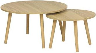 Sweeek Lot de 2 Tables Basses Rondes Effet fr&ecirc;ne N&eacute;pal