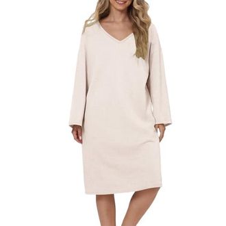 Generic Chemise de nuit thermique pour femme - Pyjama dhiver &eacute;pais &agrave; manches longues - Col en V - Manteau de maison long - Pyjama baggy chaud et confortable -