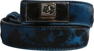 Dolce & Gabbana Homme, Accessoires, Bleu, Taille: ONE Size Calf Leather Logo Metal Buckle Belt