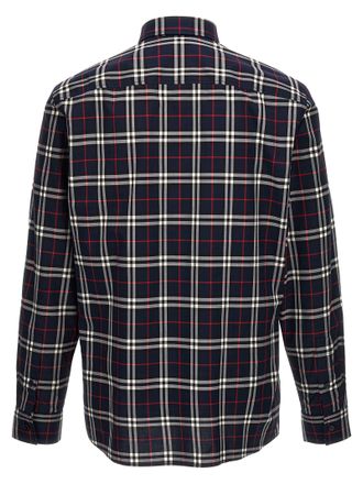 Burberry Check Print Cotton Shirt - Navy