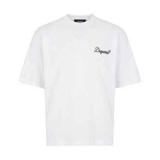 Dsquared2 Homme, Tops, Blanc, Taille: XL T-Shirt Coupe Ample - D&eacute;tail Signature