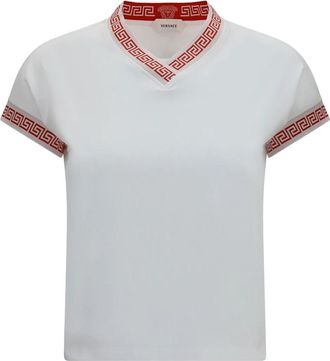 Versace Greca V-Ausschnitt T-Shirt - - Tops - Damen - Wei&szlig; - S