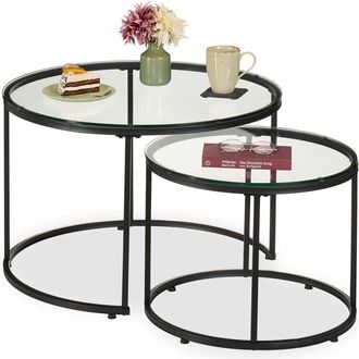Relaxdays Relaxdays Table dappoint, en lot de 2, m&eacute;lange de mat&eacute;riaux, pour le salon ou lentr&eacute;e, transparent et noir