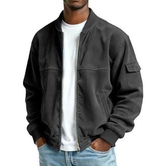 Generic Veste bomber en velours c&ocirc;tel&eacute; pour homme - Couleur unie - Avec poches - Veste dhiver l&eacute;g&egrave;re - Coupe-vent - &Eacute;l&eacute;gante veste en coton - Manteau dhiver c
