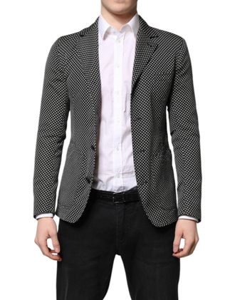 Dolce & Gabbana Black White Patterned Men Suit Coat Blazer And Polyester Wool Viscose