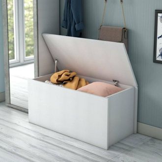 Dmora Koffer Miltonia, Geräumige Mehrzweck - Aufbewahrungsbox, Moderne Brust, 100% Made in Italy, Cm 90x45h45, Weiß - Dmora