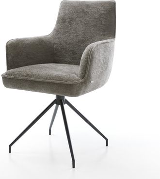 DELIFE Esszimmerstuhl Heira-Flex mit Armlehnen Boucl&eacute; Soft Schlamm Kreuzgestell konisch Schwarz Taschenfederkern, Esszimmerst&uuml;hle