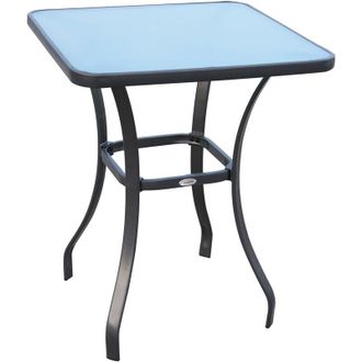 OUTSUNNY Table carr&eacute;e bistro de jardin dim. 68L x 68l x 84H cm m&eacute;tal &eacute;poxy gris plateau verre tremp&eacute; granit&eacute;