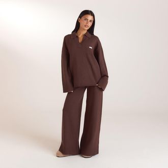 Lounge Oversize Strickjacke mit V-Ausschnitt - Schokolade - XL