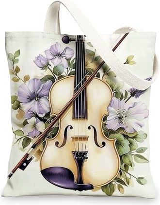 Generic Sacs fourre-tout en toile à motif floral, sacs à provisions réutilisables, vintage botanique, léger, lavable, blanc, 13x15 Inch