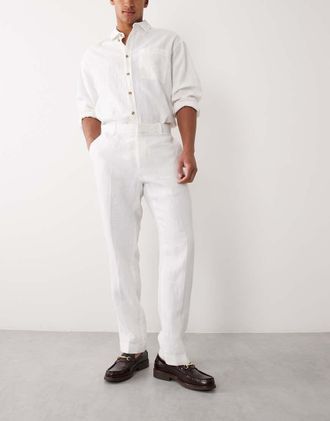 Mango Pantalon 100 % lin avec plis sur le devant - Blanc