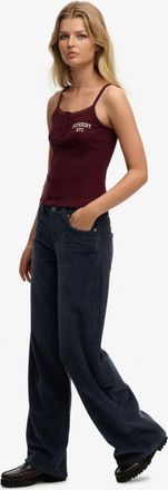 Superdry Pantalon baggy &agrave; taille mi-haute en velours c&ocirc;tel&eacute; - Bleu marine &eacute;clipse