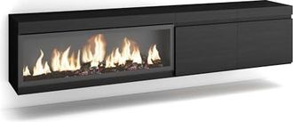 Skraut Home | TV-Schrank, Lowboard | f&uuml;r Wohnzimmer und Esszimmer | 210 | F&uuml;r TV-Ger&auml;te bis zu 80 | Elektrokamin XXL | H&auml;ngend | Moderner Stil | Schwarz