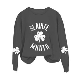 Generic Sweat à capuche à manches longues pour femme pour la Saint-Patrick - Motif trèfle vert - Pull décontracté tendance - Cadeaux de vacances, 1 gris foncé