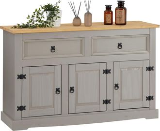 IDIMEX Sideboard Tequila Kommode mit 3 Türen 2 Schubladen, Schubladenschrank massiver Kiefer grau/braun Buffetschrank Geschirrschrank